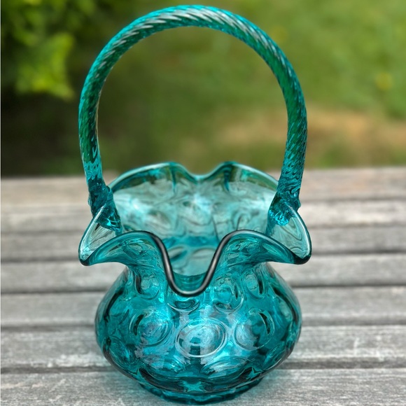 Fenton | Accents | Fenton Blue Coin Dot Glass Basket 8 Beautiful Unique ...